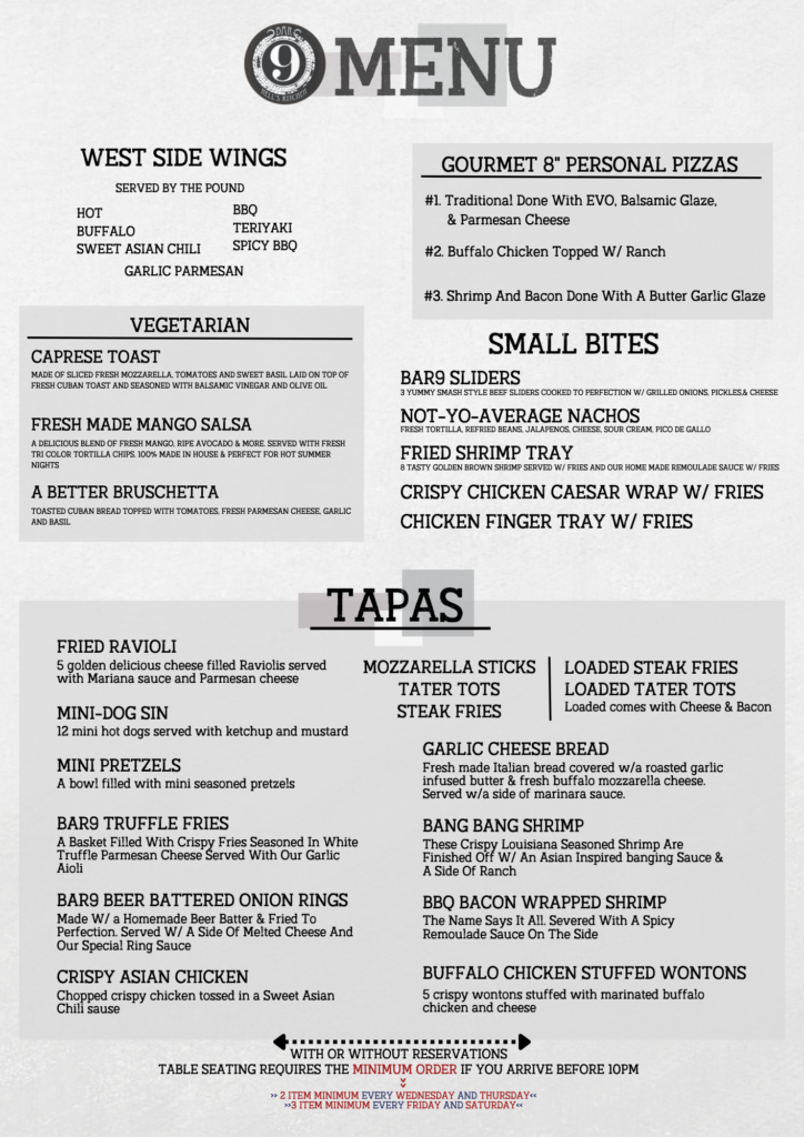 menu – Bar Nine